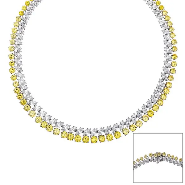 FANTASIA BY DESERIO Round And Marquise Necklace N107sm/can/cz - White Gold Plated