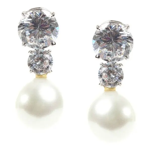 FANTASIA BY DESERIO Earrings With Pearl Drop - White Gold Plated