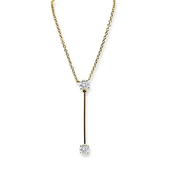 FANTASIA BY DESERIO Lariat Style 2 Stone Pendant - White Gold Plated