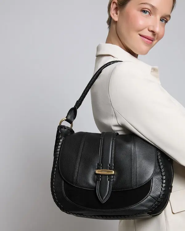 AIMEE Convertible Suede And Leather Shoulder Bag - Black