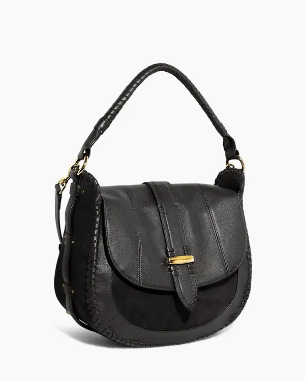 AIMEE Convertible Suede And Leather Shoulder Bag - Black