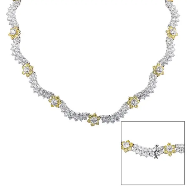 FANTASIA BY DESERIO Pave Scalloped Necklace With Flowers N128/can/cz - Yellow Gold Plated