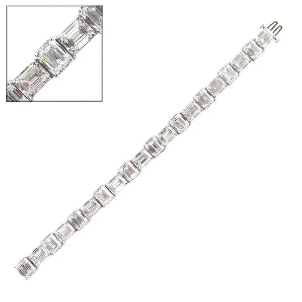 FANTASIA BY DESERIO 2ct Emerald Cut East/west Alternating Bracelet - White Gold Plated