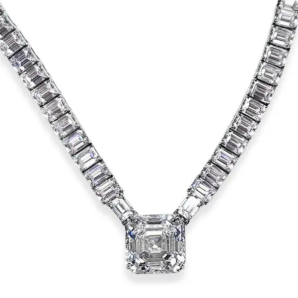 FANTASIA BY DESERIO 18ct Asscher And Emerald Cut Necklace - White Gold Plated