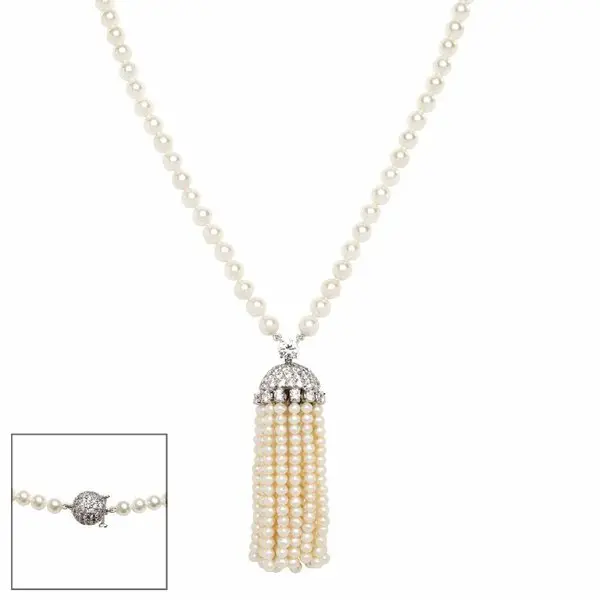 FANTASIA BY DESERIO Lariat Pearl Necklace - White Gold Plated