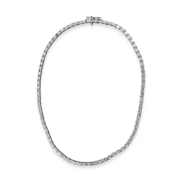 FANTASIA BY DESERIO Baguette Tennis Necklace - White Gold Plated