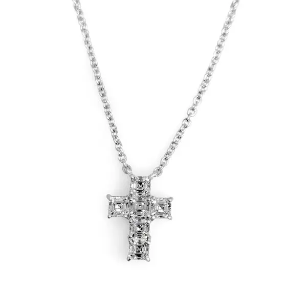 FANTASIA BY DESERIO Asscher Cross Pendant Jl10p/cz - White Gold Plated