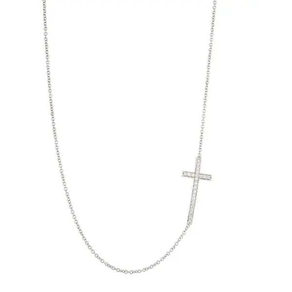 FANTASIA BY DESERIO Cross Side Zirconia Pendant Necklace - Yellow Gold Plated