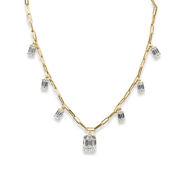 FANTASIA BY DESERIO Vermeil Necklace With Emerald Cut Stones - White Gold Plated
