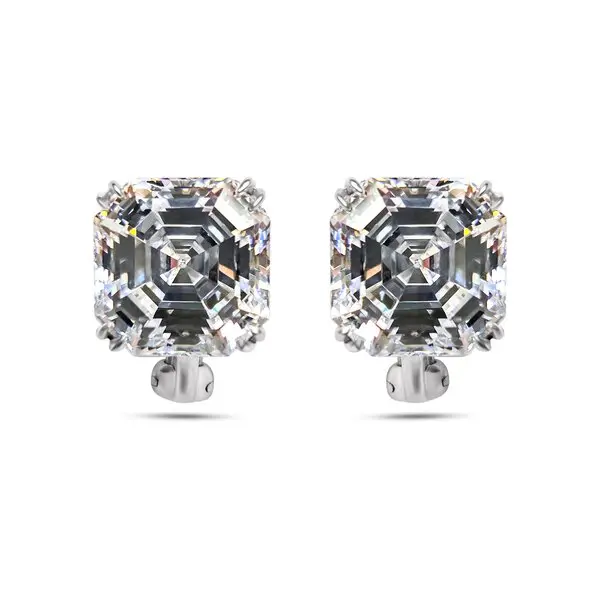 FANTASIA BY DESERIO Square Stud Earrings With Vermeil - White Gold Plated