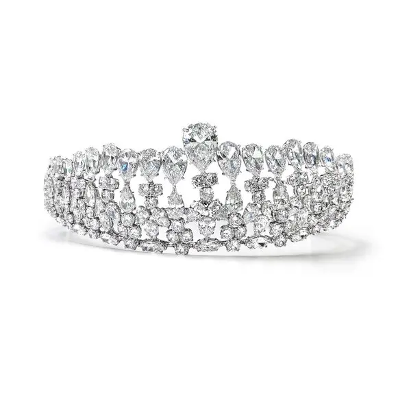 FANTASIA BY DESERIO Tiara Crown With Zirconia - White Gold Plated