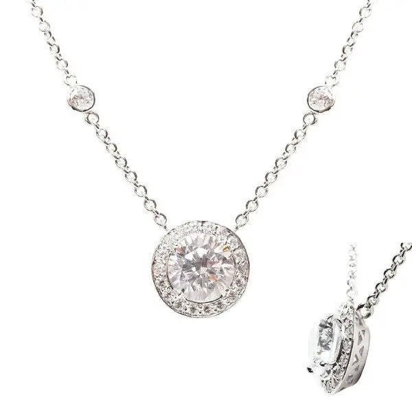 FANTASIA BY DESERIO Round Pendant Necklace - White Gold Plated