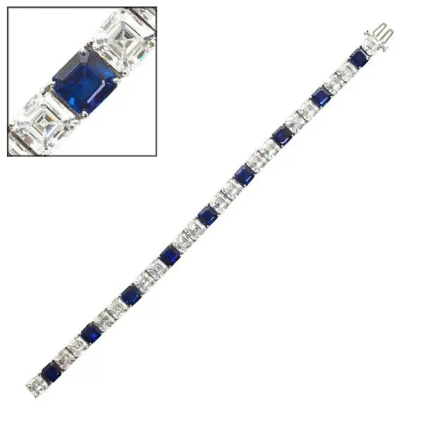 FANTASIA BY DESERIO Sapphire Mix Asscher Cut Tennis Bracelet - White Gold Plated