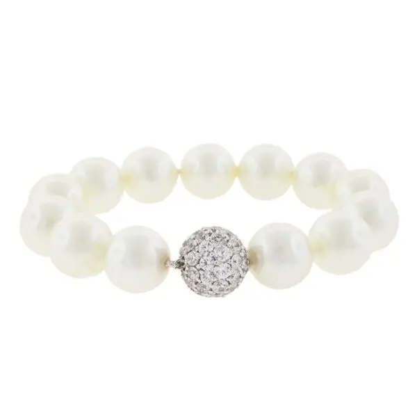 FANTASIA BY DESERIO Pearl Bracelet With Pave Ball Clasp - Yellow Gold Plated