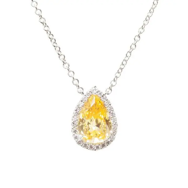 FANTASIA BY DESERIO Canary Pear Halo Pendant - White Gold Plated