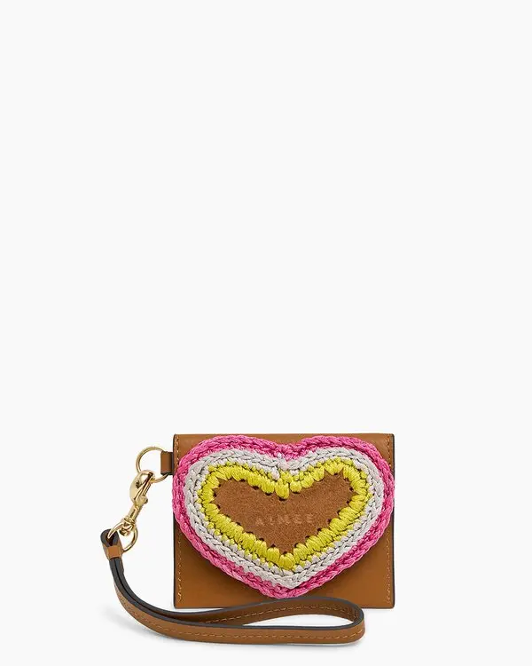 AIMEE Crochet Heart Wristlet Wallet - Latte