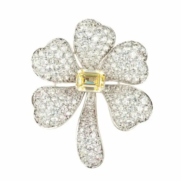 FANTASIA BY DESERIO Flower Brooch - White Gold Plated