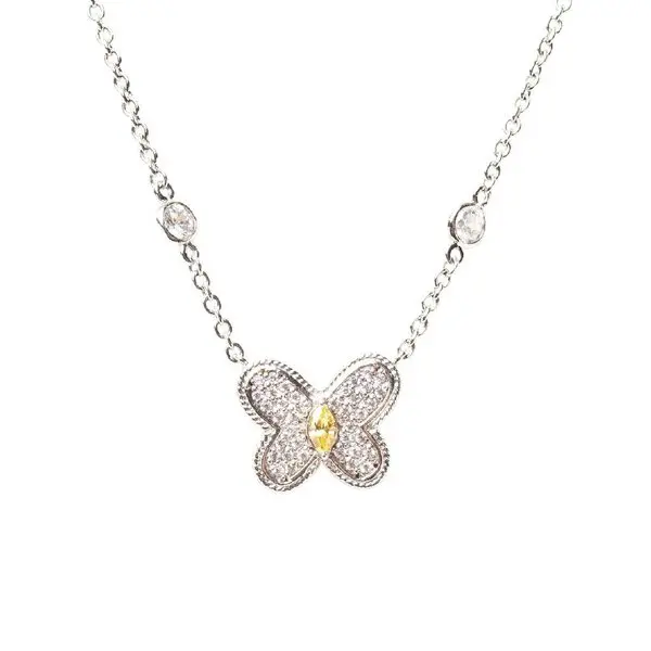 FANTASIA BY DESERIO Diamonds The Yard With Butterfly Drop - Yellow Gold Plated