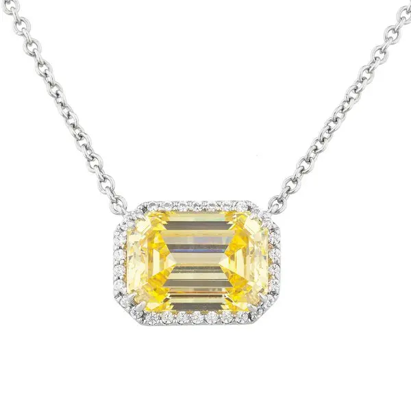 FANTASIA BY DESERIO 9ct East West Pave Set Emerald Cut Pendant - White Gold Plated