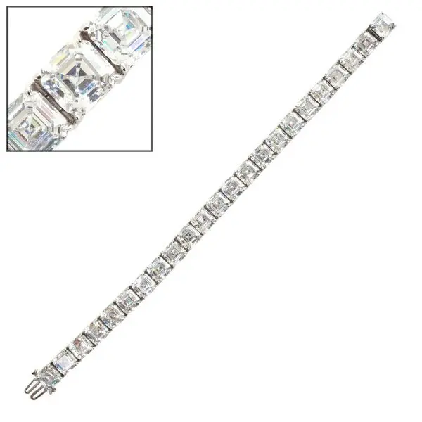FANTASIA BY DESERIO Asscher-cut Tennis Bracelet - White Gold Plated