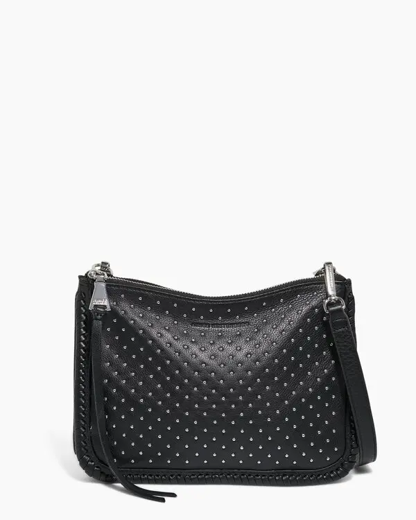 AIMEE Famous Double Top Zip Crossbody - Black With Shiny Silver Studs