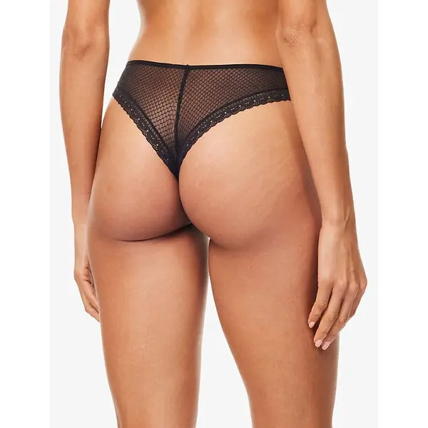 Chantelle Romance Lace-panel Thong - Black