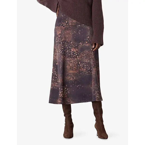 Whistles Animal Print Woven Midi Skirt