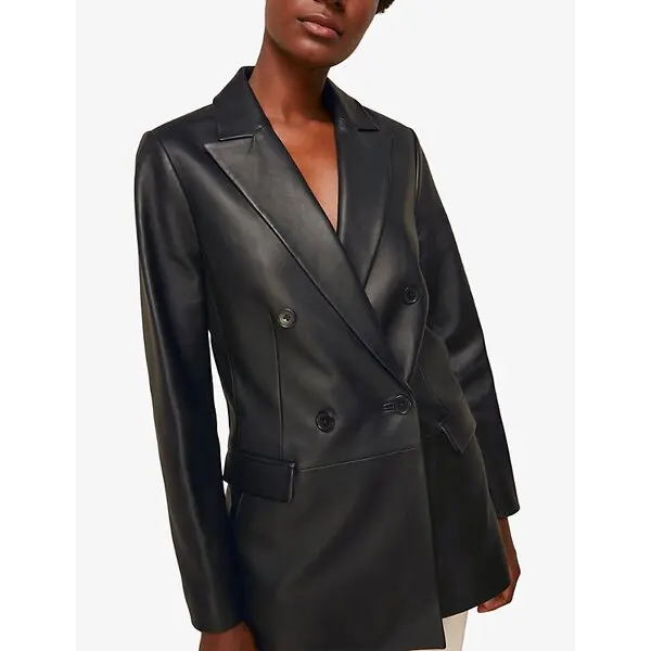 Whistles Aliza Leather Double-breasted Blazer