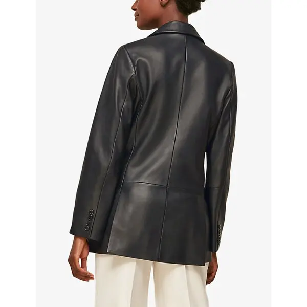 Whistles Aliza Leather Double-breasted Blazer