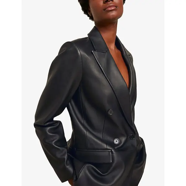 Whistles Aliza Leather Double-breasted Blazer