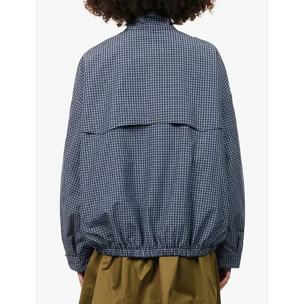 Miu Miu Brand-appliqué Checked Cotton Jacket - Bleu