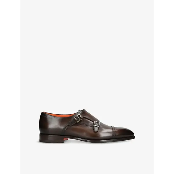 Santoni Adrian Leather Monk Shoes - Mid Brown
