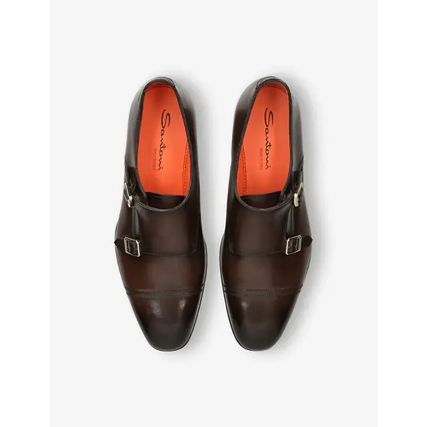 Santoni Adrian Leather Monk Shoes - Mid Brown