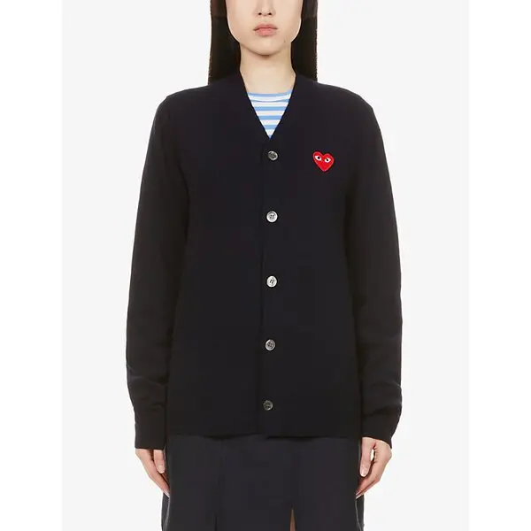 Play Comme Des Garcon Heart-embroidered Wool Cardigan