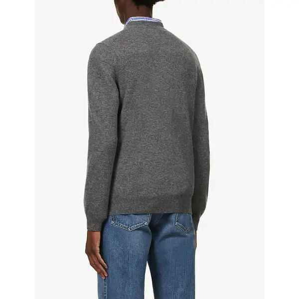 Play Comme Des Garcon Logo-embroidered V-neck Wool Cardigan - Grey