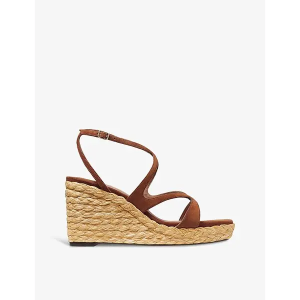 JIMMY CHOO Ayla 85 Suede And Raffia Wedge Sandals