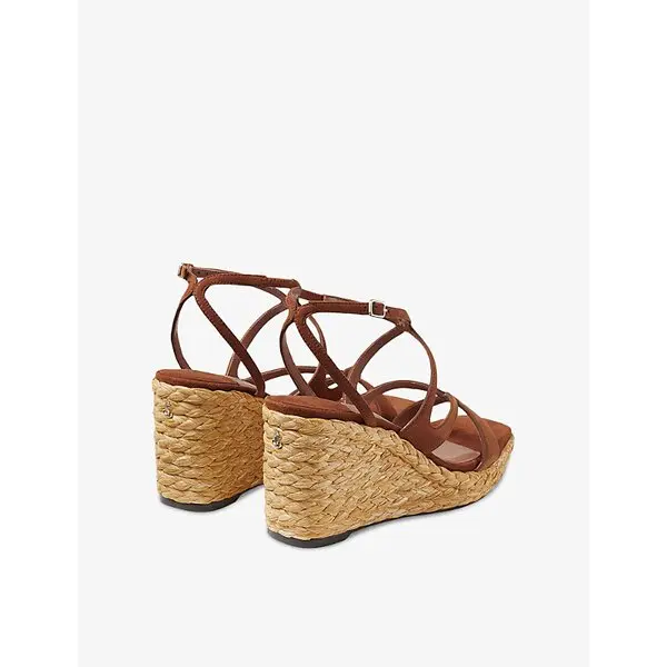 JIMMY CHOO Ayla 85 Suede And Raffia Wedge Sandals