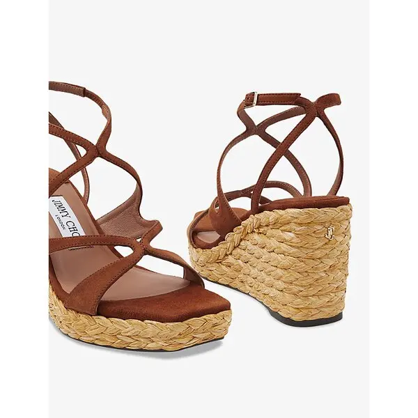JIMMY CHOO Ayla 85 Suede And Raffia Wedge Sandals