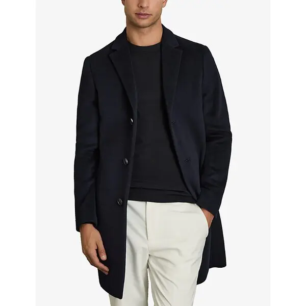 REISS Gable Single-breasted Wool-blend Overcoat - Navy