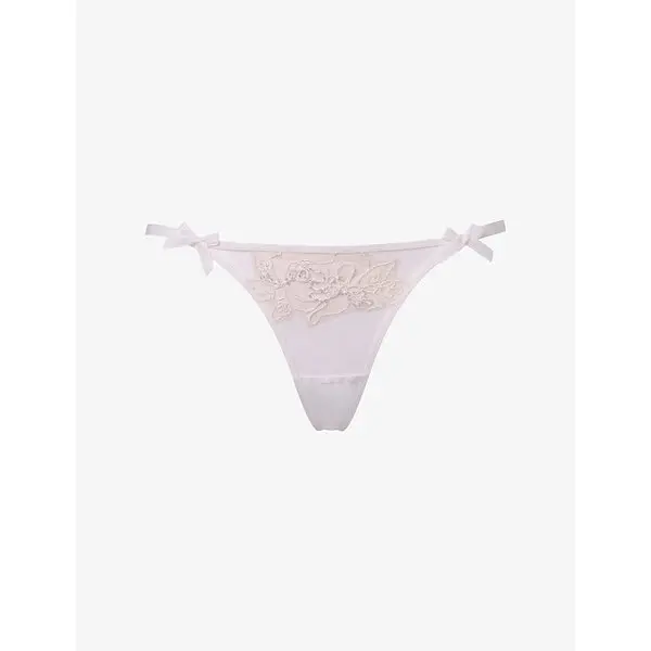 Agent Provocateur Lindie Mid-rise Embroidered Floral Mesh Thong - Sand/ivory