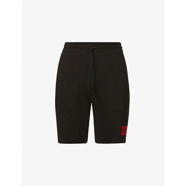 Hugo Logo-patch Relaxed-fit Cotton-jersey Shorts - Black