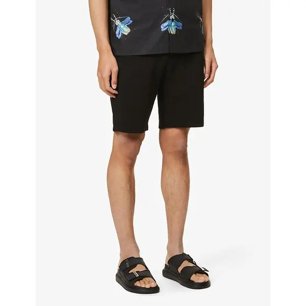 Hugo Logo-patch Relaxed-fit Cotton-jersey Shorts - Black