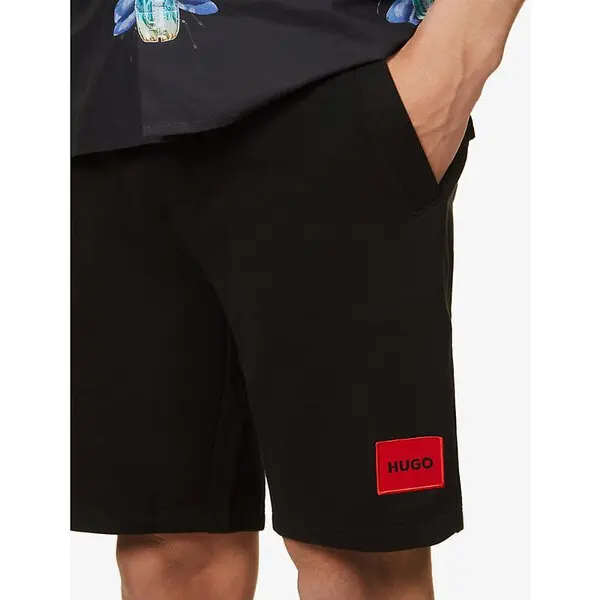 Hugo Logo-patch Relaxed-fit Cotton-jersey Shorts - Black