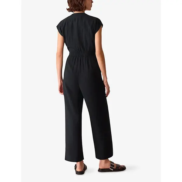 Whistles V-neck Short-sleeve Woven Jumpsuit
