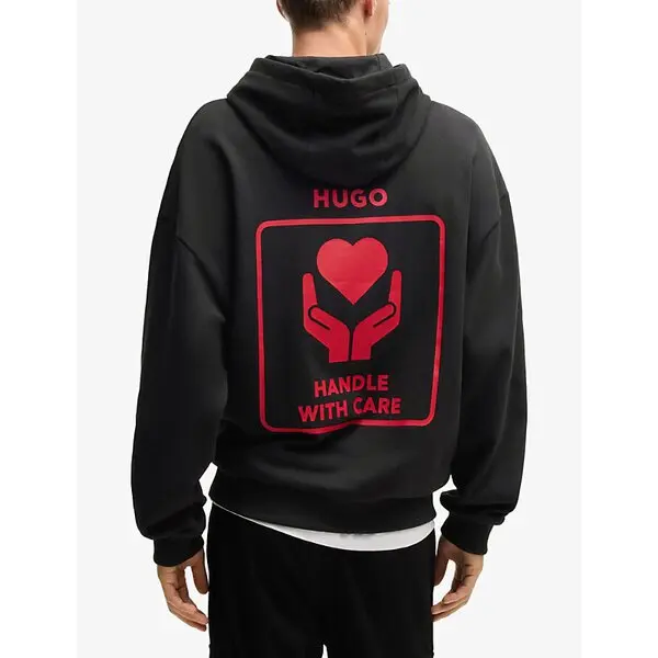 Hugo Brand-print Cotton-jersey Hoodie - Black