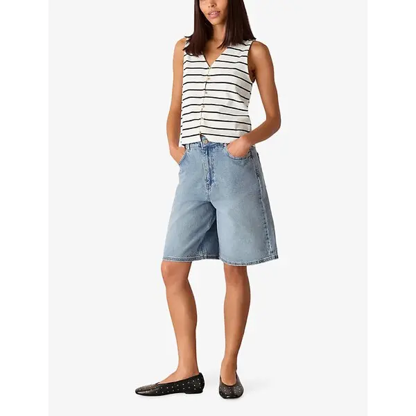 Whistles Stripe-print Button-front Tank Top
