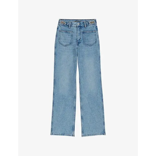 Maje Straight-leg Denim Jeans With Chain Embellishments