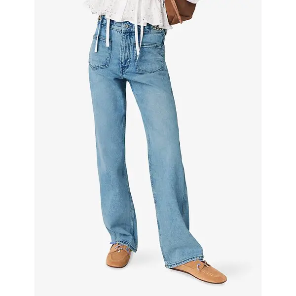 Maje Straight-leg Denim Jeans With Chain Embellishments