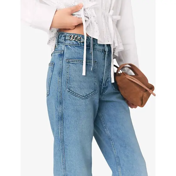 Maje Straight-leg Denim Jeans With Chain Embellishments