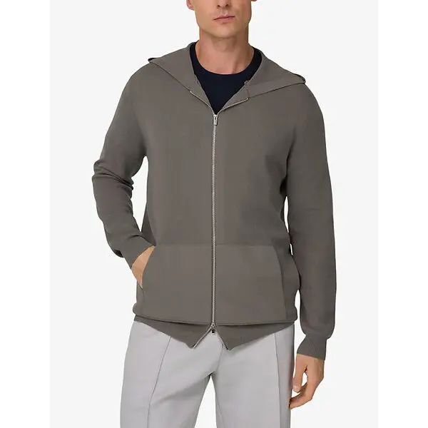 Boggi Milano Hooded Full-zip Cotton-blend Jumper